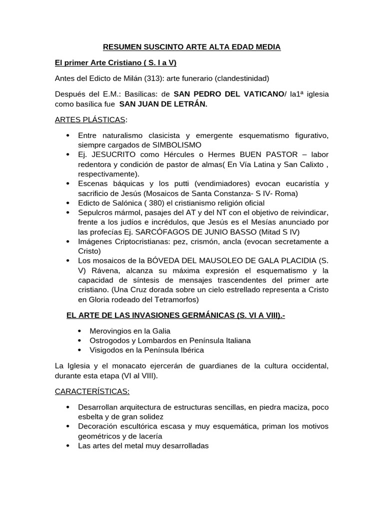 Arte en la Alta Edad Media: Resumen | PDF