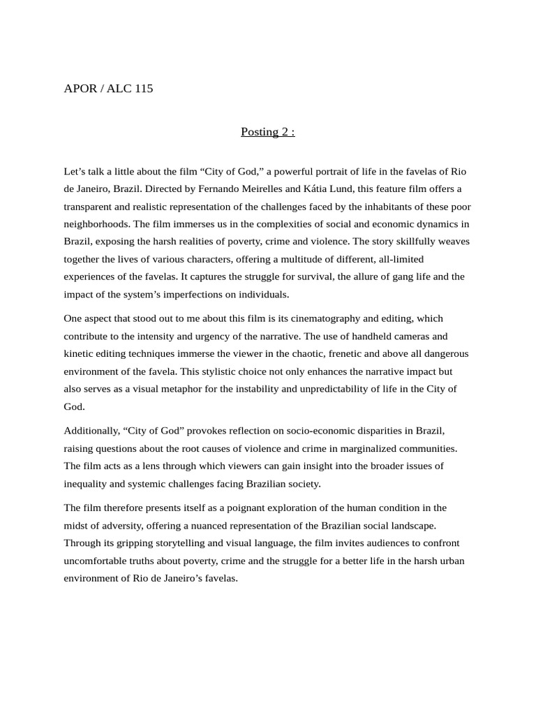 City of God: A Realistic Favela Portrait | PDF | Social Science