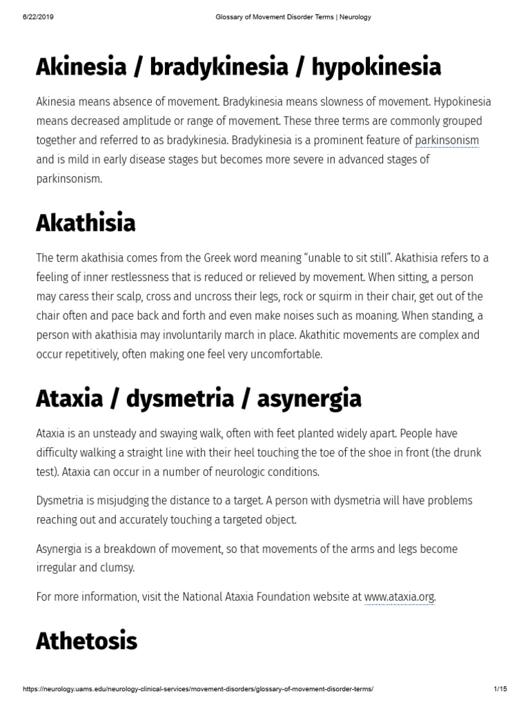 Glossary of Movement Disorder Terms - Neurology | PDF