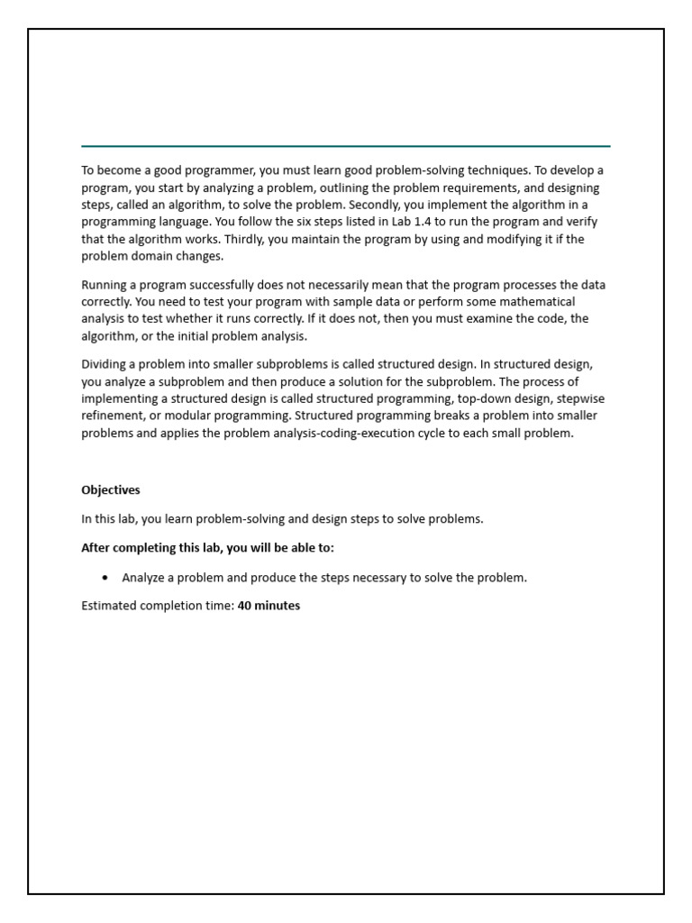 Lab 1 5 Programming With The Problem Analysis Coding Execution | PDF