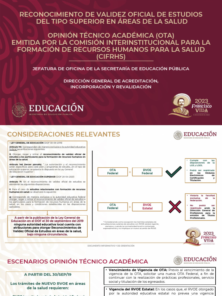 Informacion Rvoe Dgair Ota Cifrhs 2023 | PDF