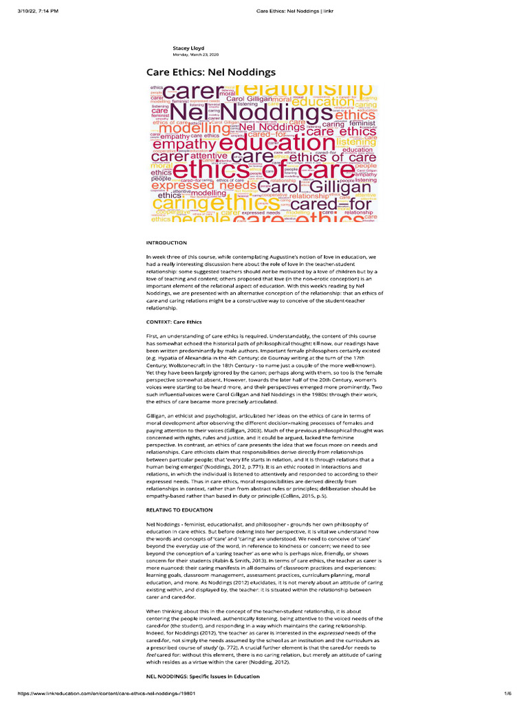 Ethics of Care Nell Noddings | PDF