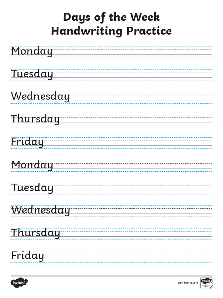 t l 9838 Days of the Week Handwriting Practice Activity Sheet (1) | PDF