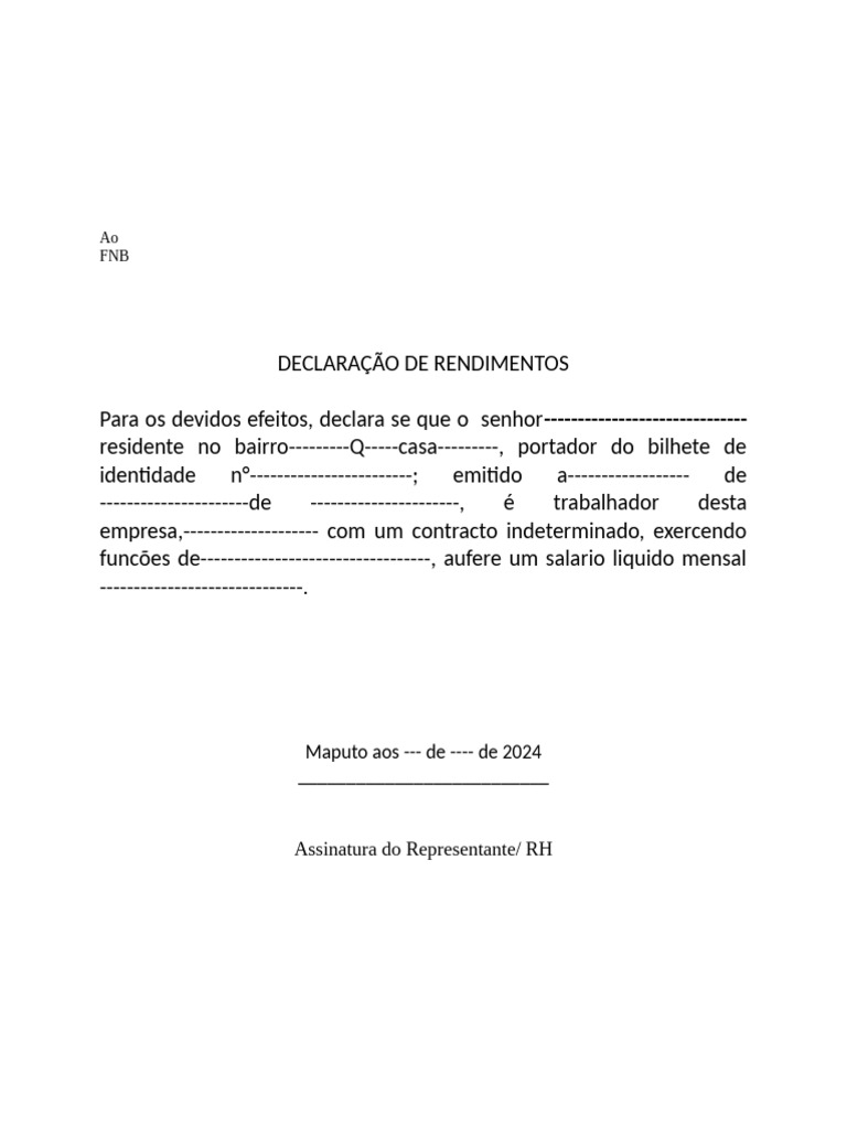 Declaracao de Rendimentos Modelo | PDF