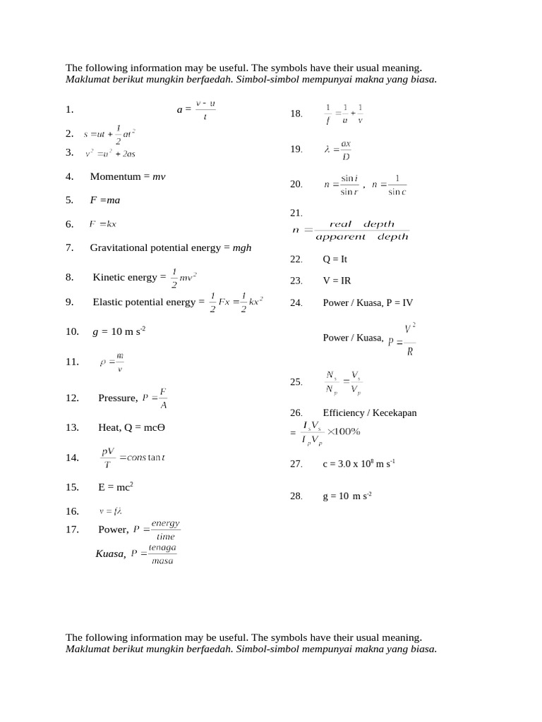Formula Fizik SPM | PDF