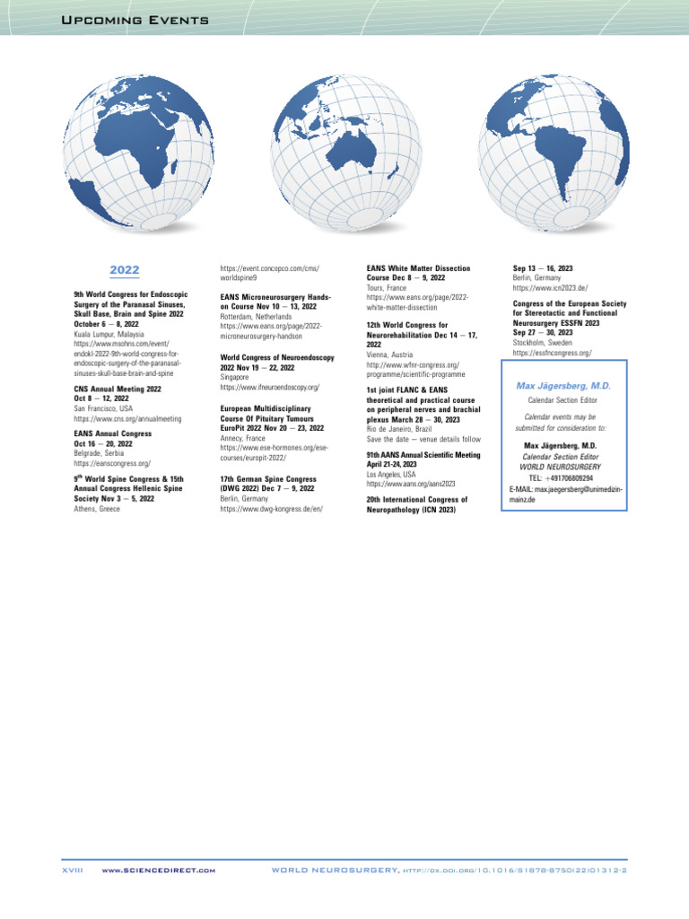 Upcoming-Events 2022 World-Neurosurgery | PDF