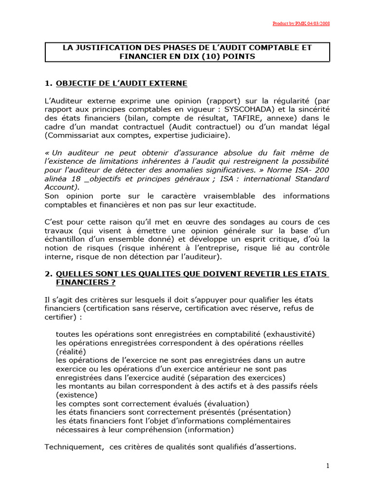 La Justification Des Phases de L Audit Comptable Et Financier en 10 P | PDF