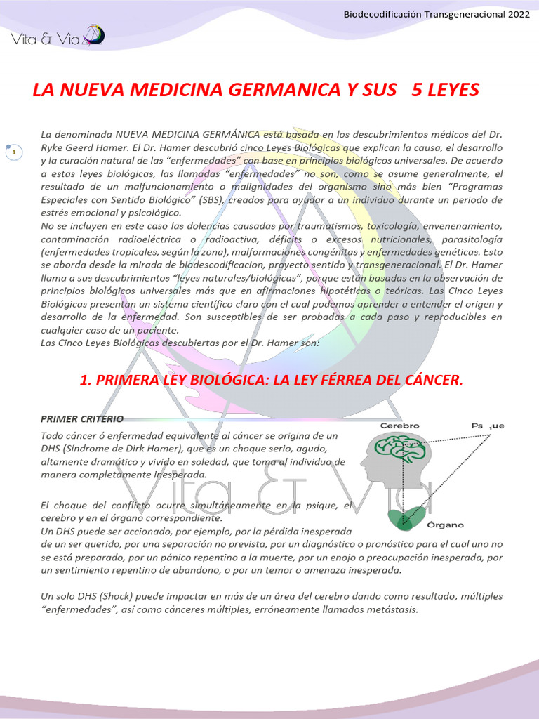 LA NUEVA MEDICINA GERMANICA Y SUS 5 LEYES 1era. y 2da. Ley VV | PDF