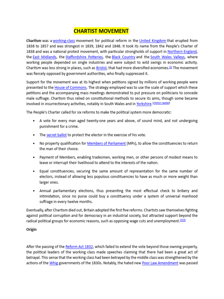 CHARTIST MOVEMENT | PDF