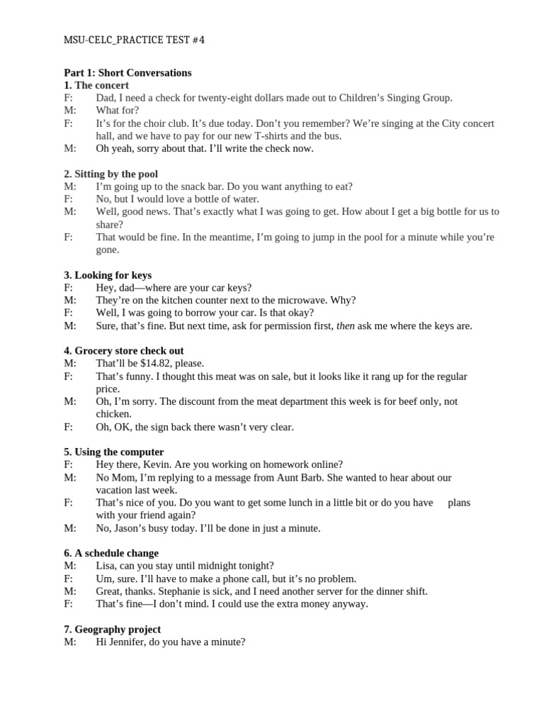 CELC Listening Practice Test 4 Script | PDF