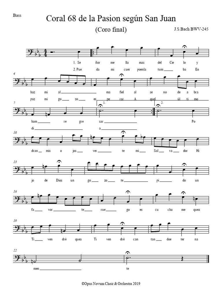 Coral 68 Pasion Segun San Juan Vocal Score - Bass | PDF