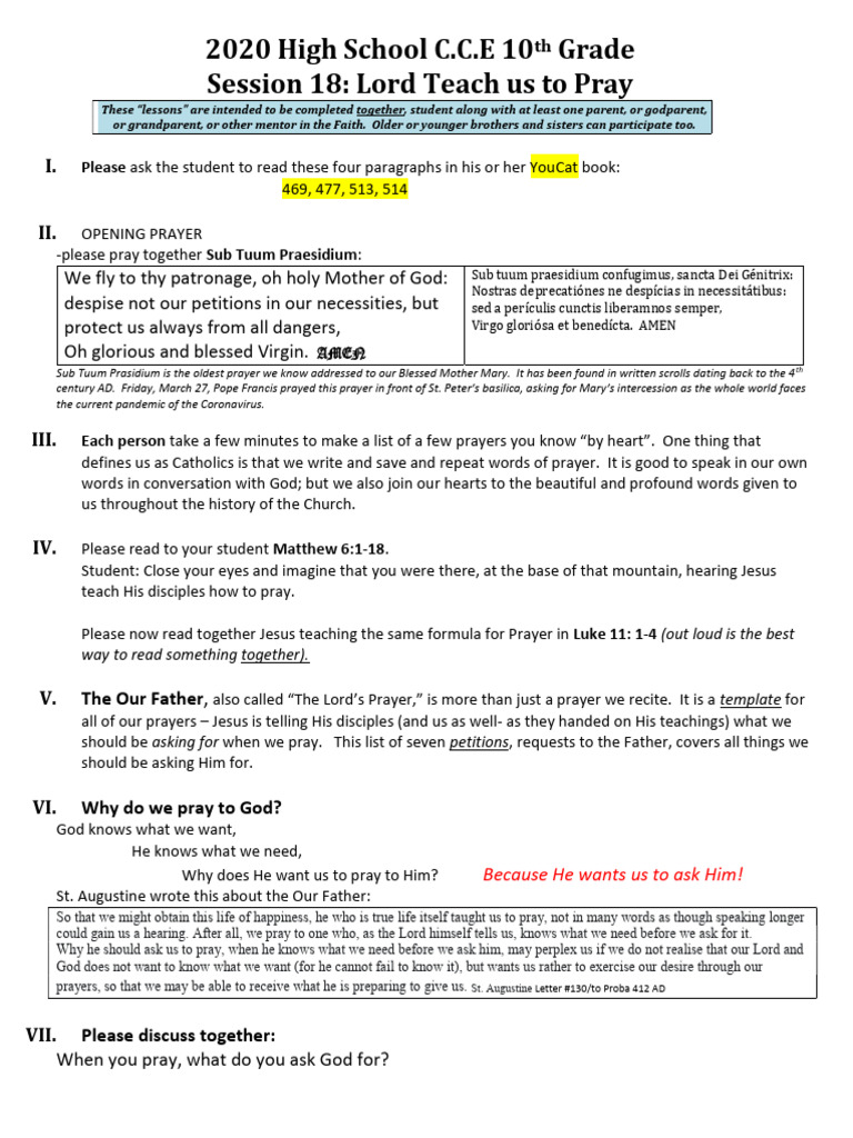 Lesson 18 Lord Teach Us To Pray Home Study | PDF | Lord's Prayer ...
