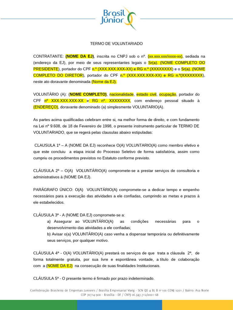 Selo EJ 2017 - MODELO 13.1 Termo de Voluntariado | PDF