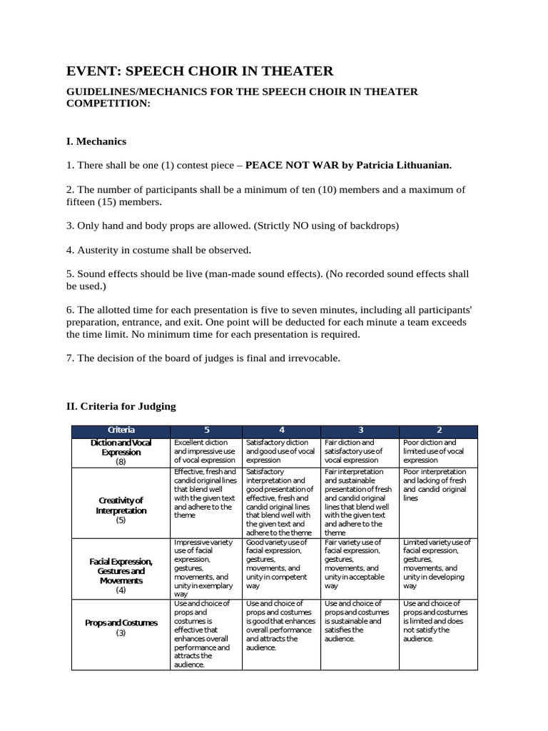 SPEECH CHOIR IN THEATER GUIDELINES AND MECHANICS | PDF SPEECH CHOIR IN THEATER GUIDELINES AND MECHANICS | PDF