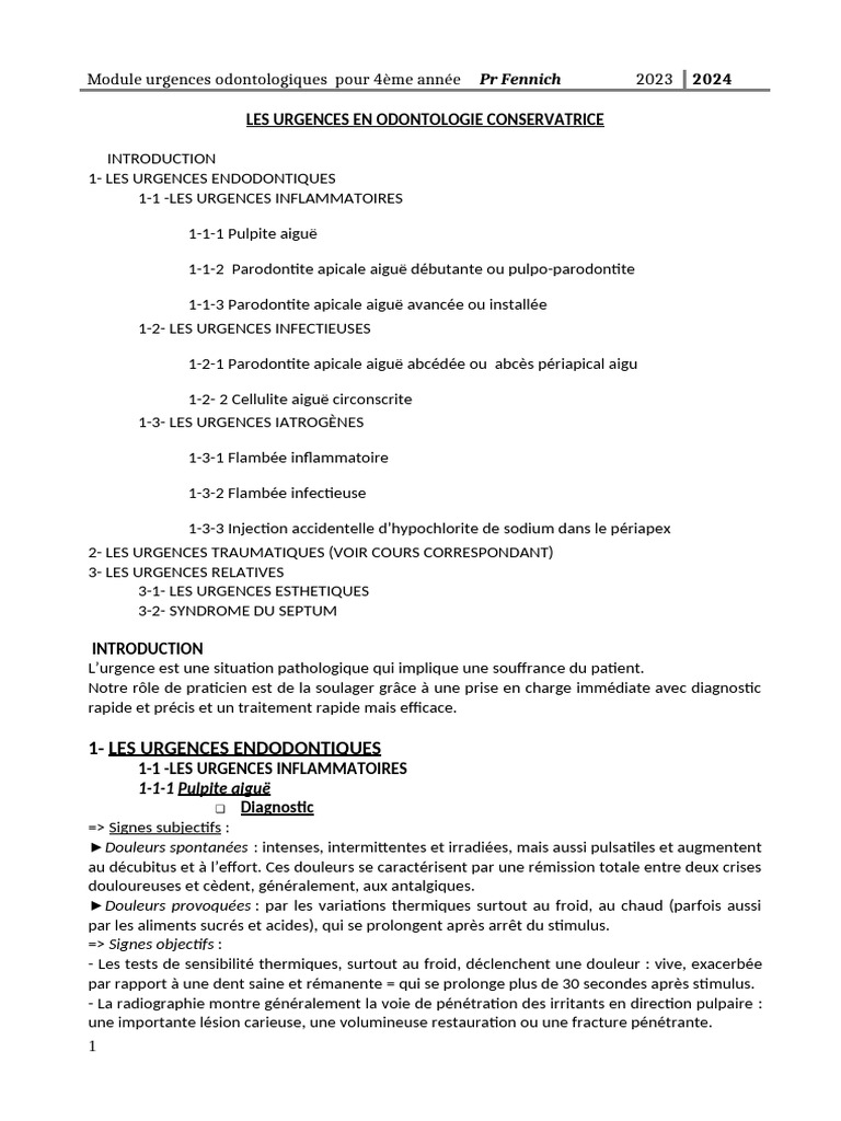 Cours Urgences en OC (Modules Urgences Odontologiques) - PR Fennich - 8 ...