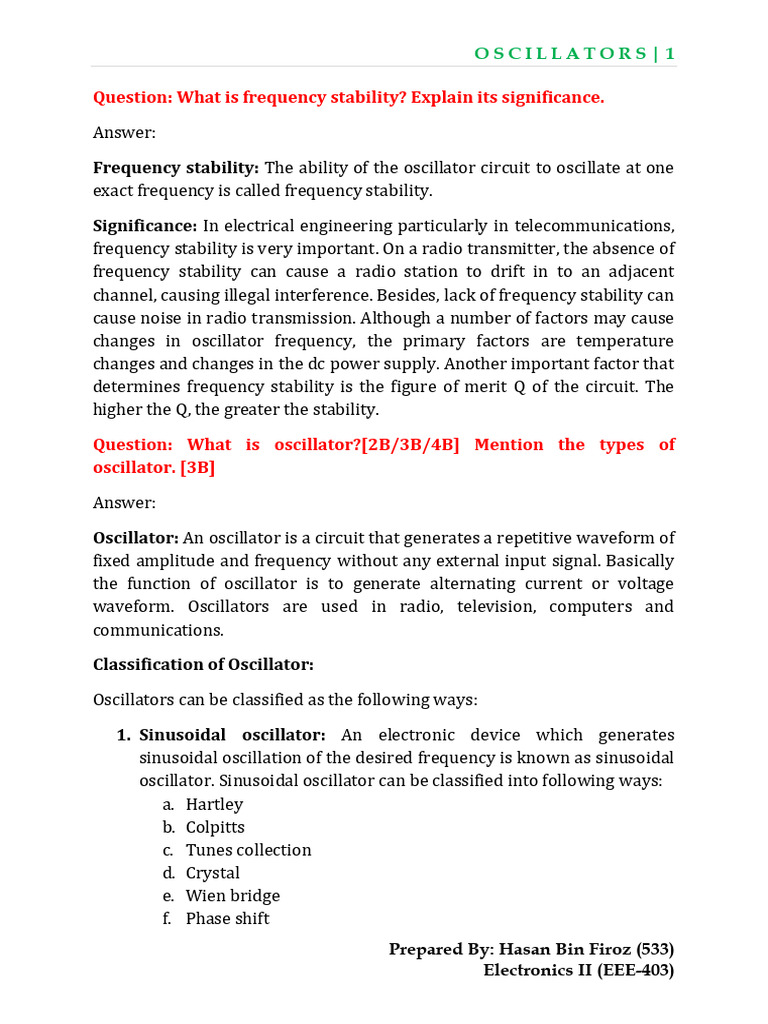Question: What Is Frequency Stability? Explain Its Significance | PDF