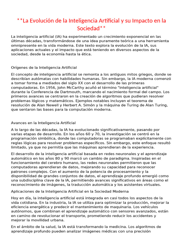 La Evolución de La Inteligencia Artificial y Su Impacto en La Sociedad ...