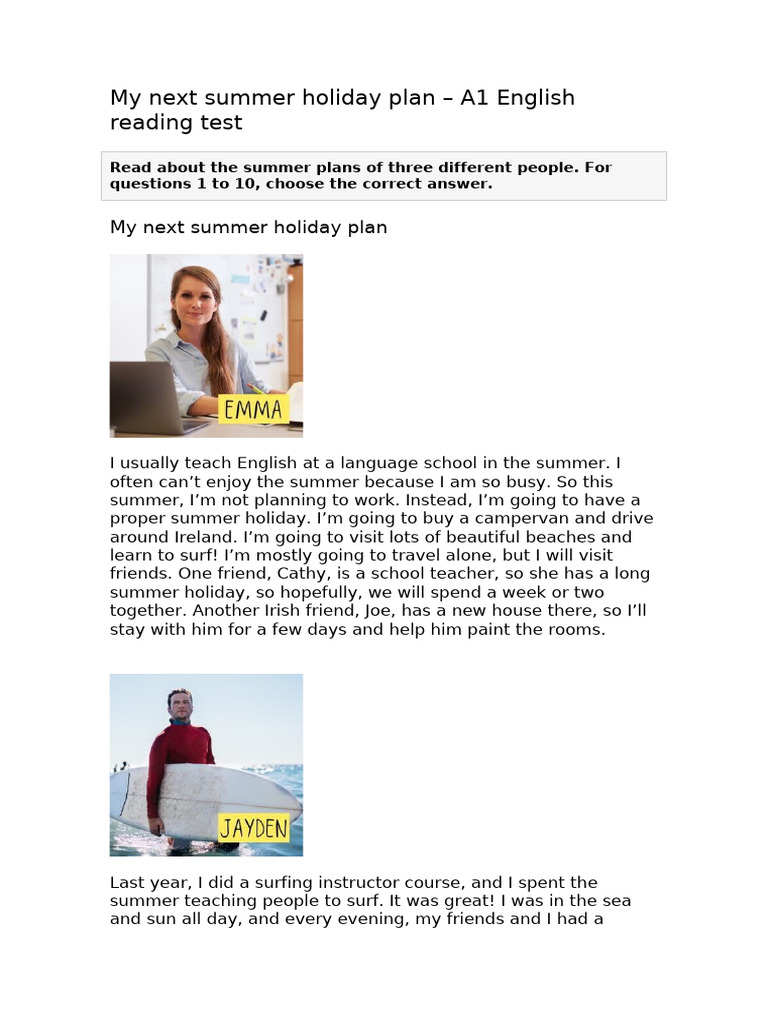 My Next Summer Holiday Plan | PDF | Language Arts & Discipline