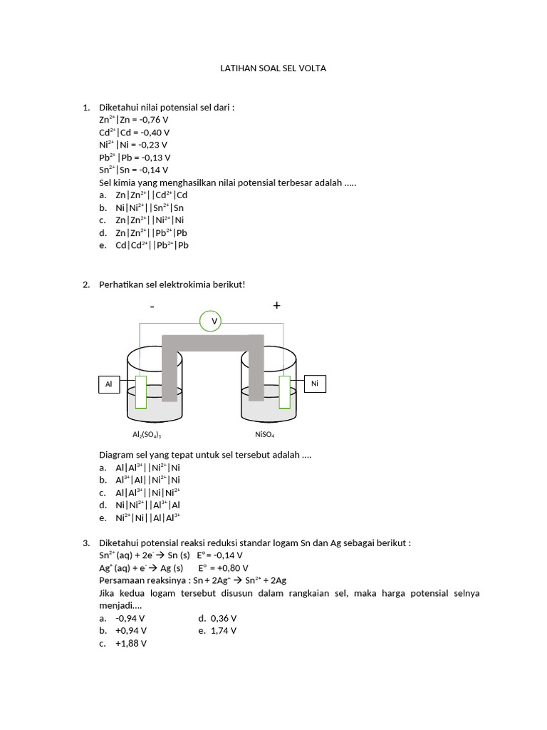 Latihan Soal Sel Volta Xii Ipa | PDF