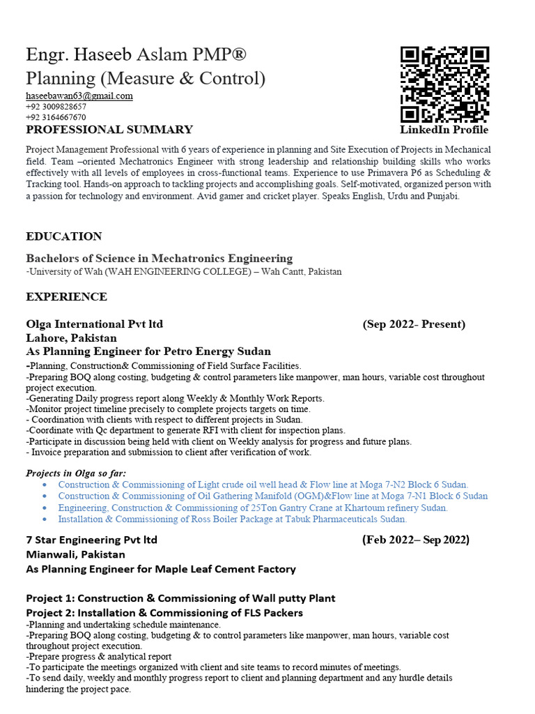 Planning Engineer (PMP) 5+years Experience | PDF
