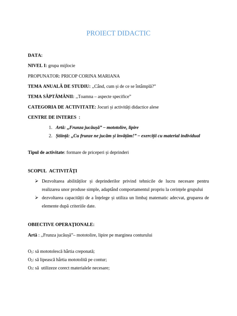 3 Proiect Didactic Ala 1 | PDF