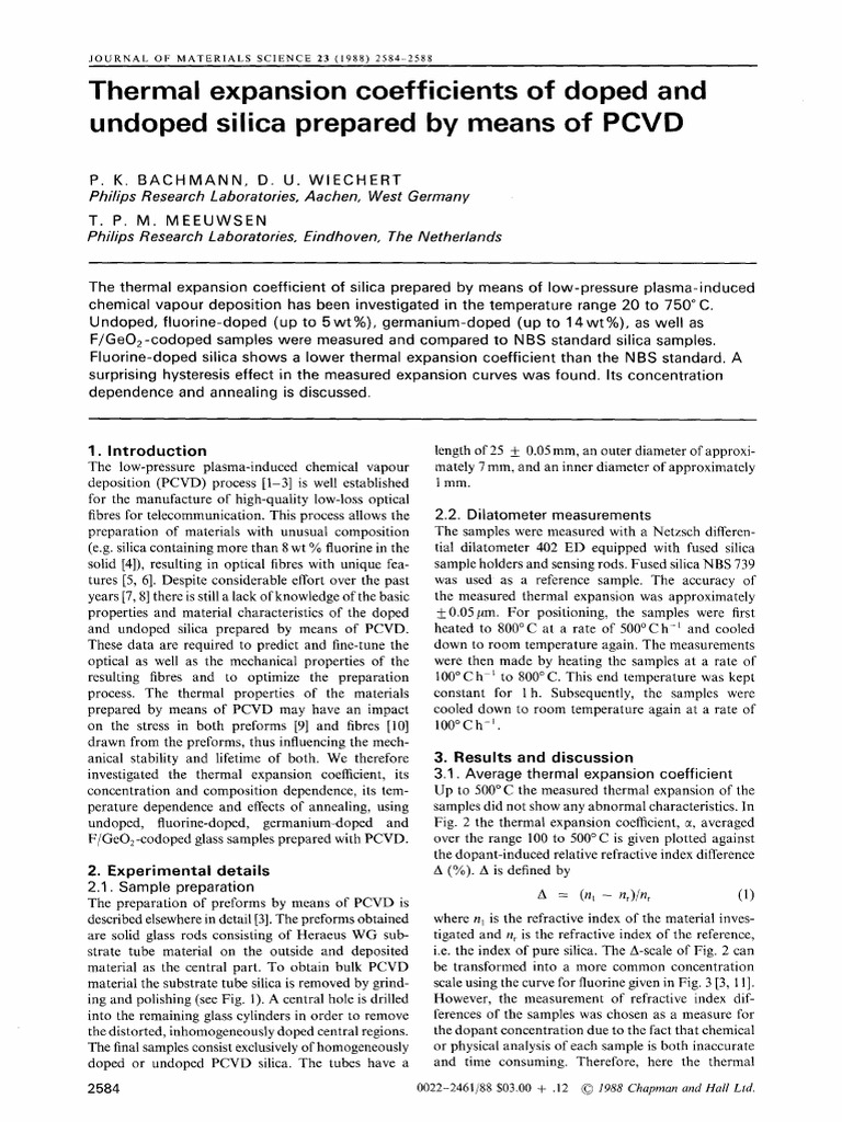 Thermal Expansion Coefficients of Doped and Undoped Silica Prepared by ...