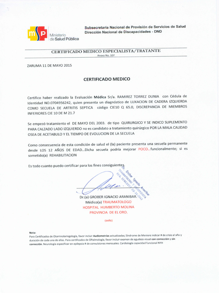 Ramirez Torres Dunia Certificado Medico | PDF