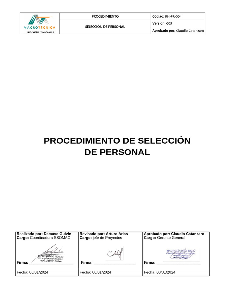 Procedimiento de Seleccion de Personal | PDF | Gestión de recursos humanos