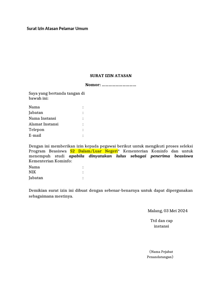 Surat Izin Atasan | PDF