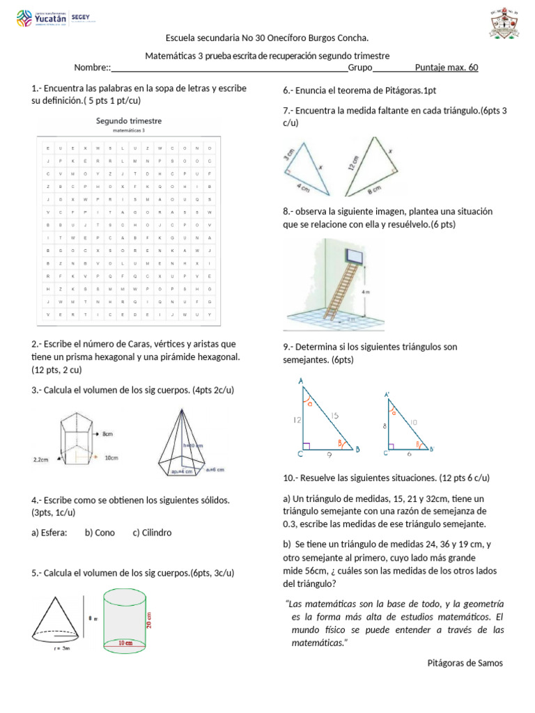 Prueba Escrita de Recuperación Mate 3A | PDF