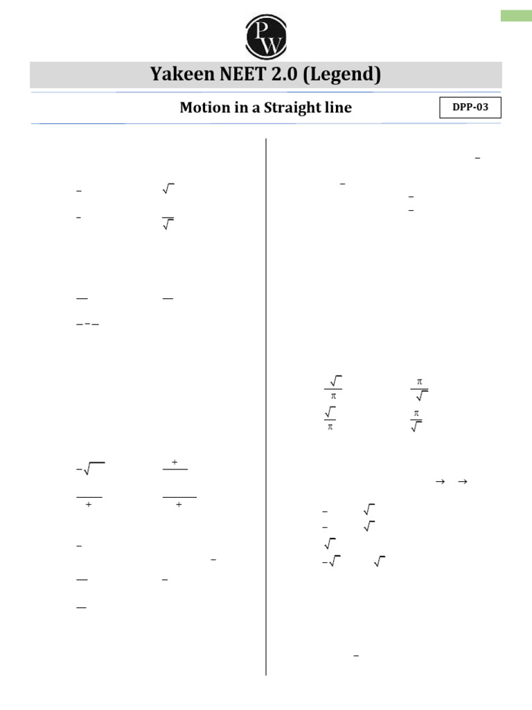 Motion in A Straight Line DPP 03of Lec 05 Yakeen 20 2024 Legend | PDF