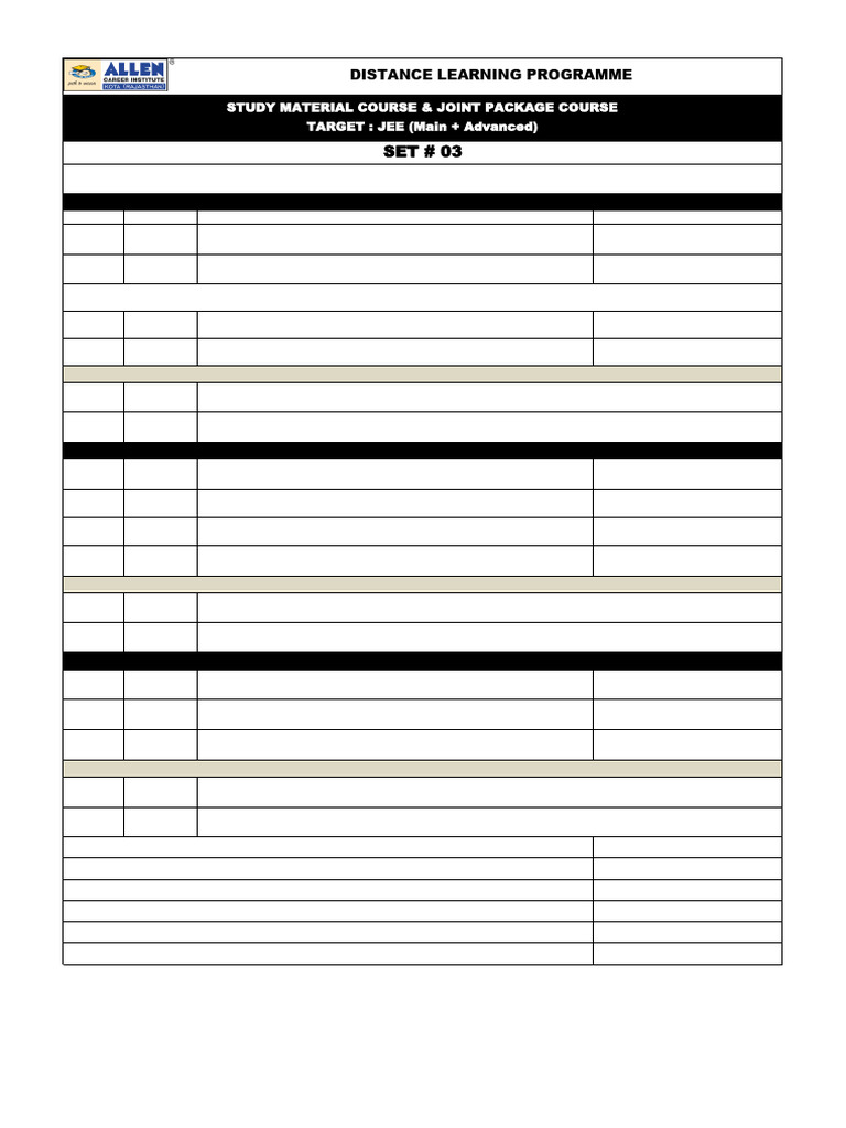 Jee Advanced Set 3 Check List 2024 25 | PDF