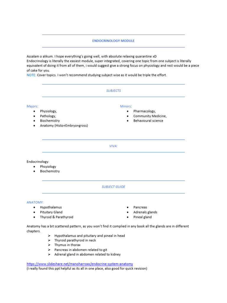 Endocrinology Module Guide | PDF | Endocrine System | Wellness