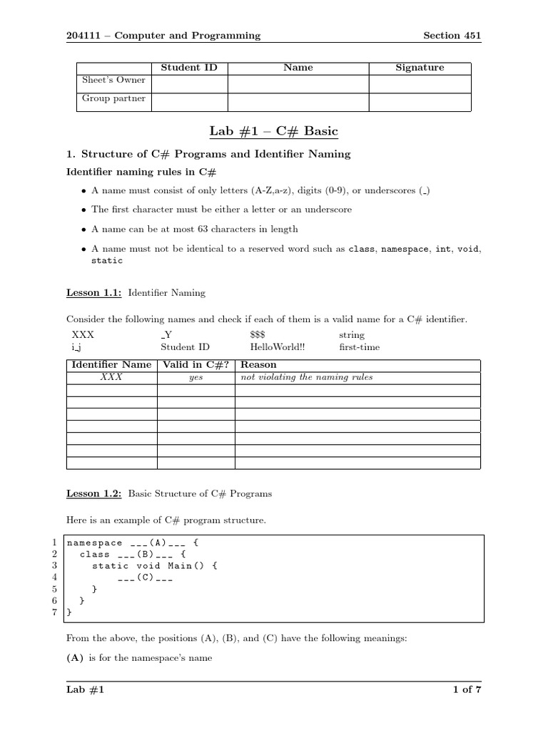 Lab01 C# | PDF