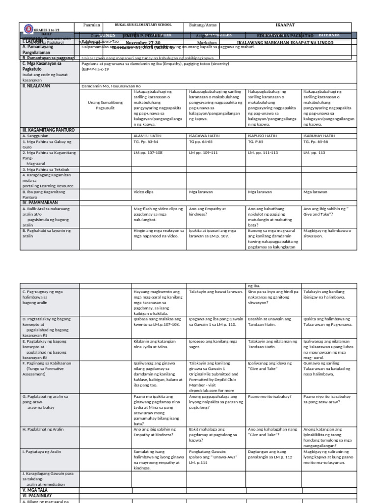 DLL - Esp 4 - Q2 - W4 | PDF