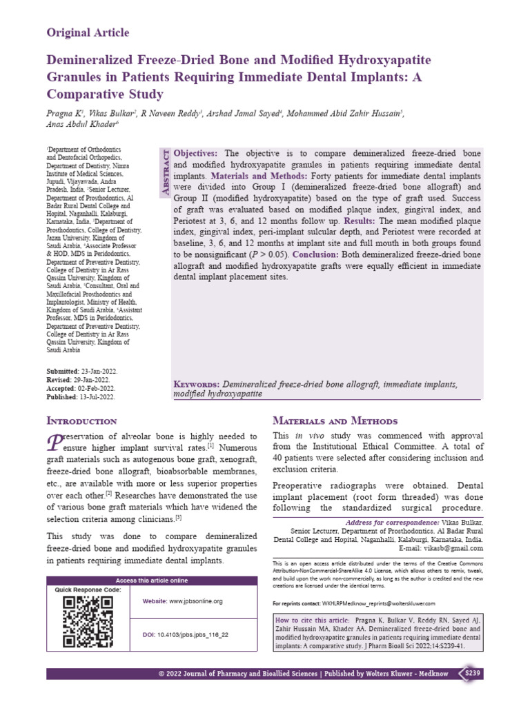 Demineralized Freeze Dried Bone and Modified.56 | PDF