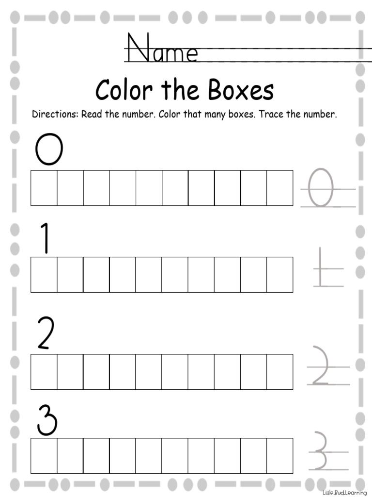 Directions: Read The Number. Color That Many Boxes. Trace The Number | PDF