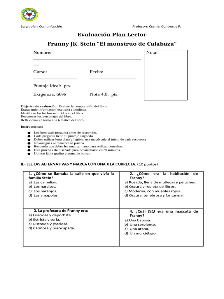EVALUACIÓN PLAN LECTOR | PDF