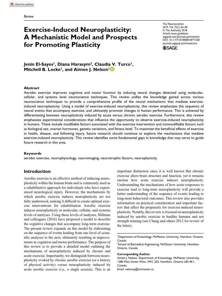 Exercise-Induced Neuroplasticity A Mechanistic Model and Prospects For ...