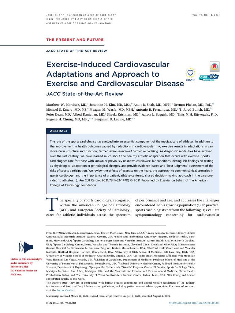 Exercise-Induced Cardiovascular Adaptations and Approach To Exercise and Cardiovascular Disease ...