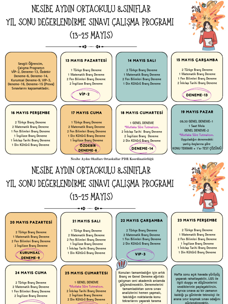 2675 - Duyuru - 8. Siniflar Yds Calisma Programi | PDF