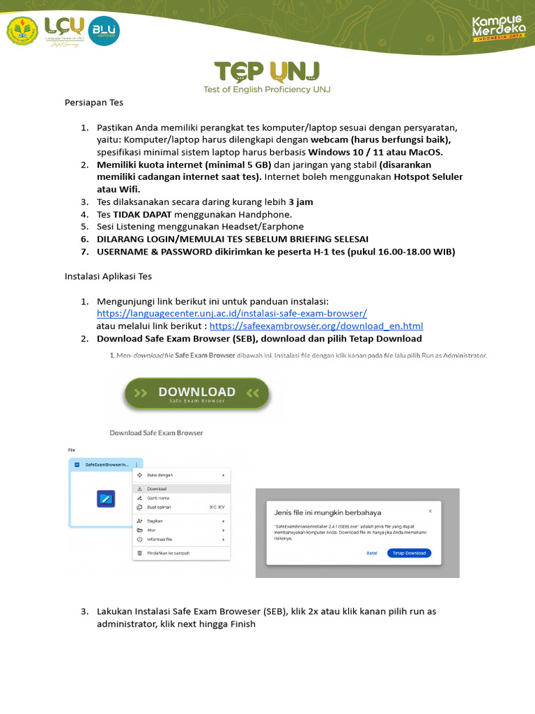 Panduan Instalasi & Pelaksanaan TEP UNJ | PDF