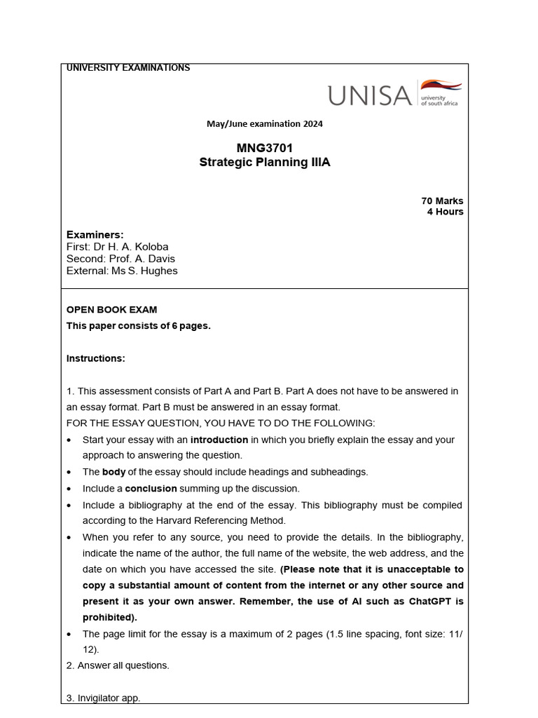 MNG3701 Exam Guidelines and Case Study | PDF | Sustainability | Economies