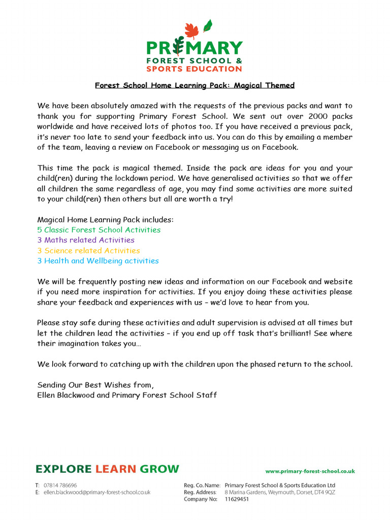 Primary Forest School Home Pack Magical 4 | PDF