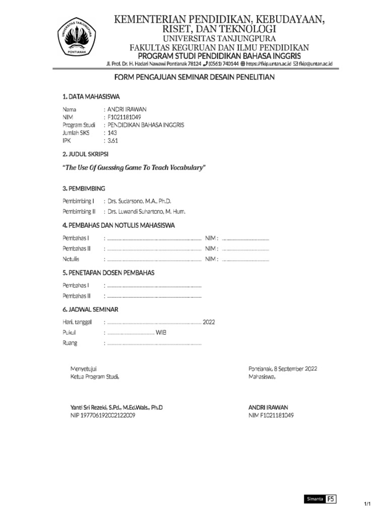 Form Pengajuan Seminar | PDF