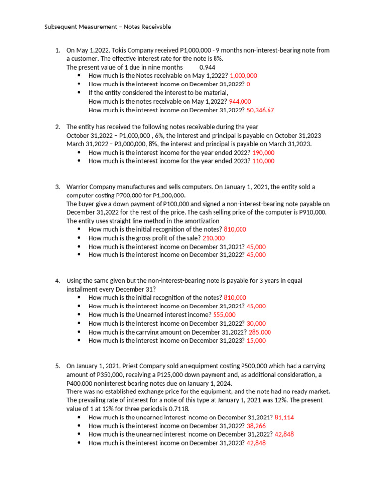 Notes Receivable Subsequent Recognition | PDF