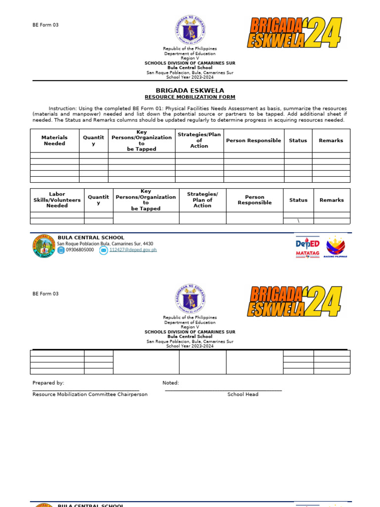 BE Form 3 RESOURCE MOBILIZATION FORM 1 | PDF