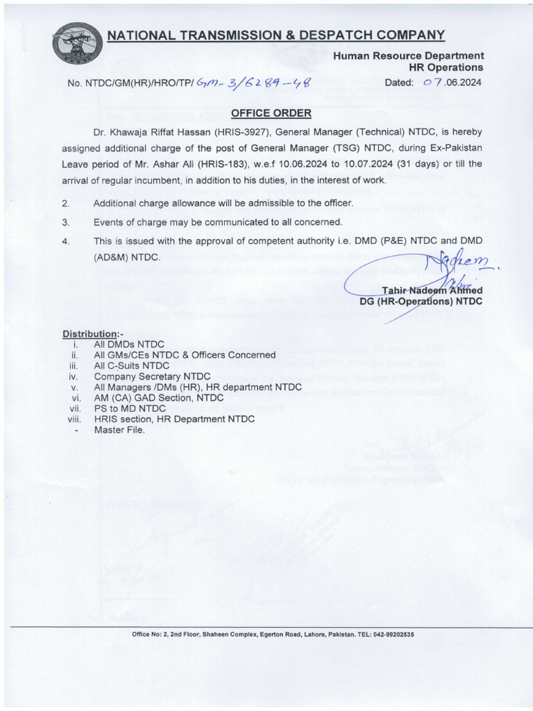 Office Order-GM (TSG) Additional Charge | PDF