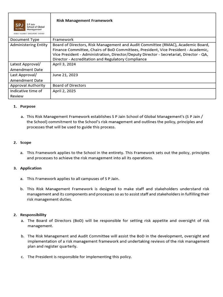 Risk Management Framework | PDF | Risk | Risk Management