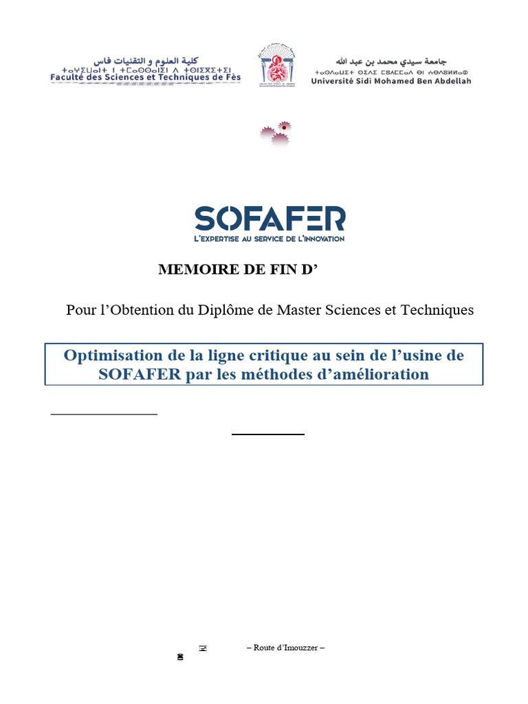 Optimisation de La Ligne Critique Au Sein de L'usine de SOFAFER Par Les ...